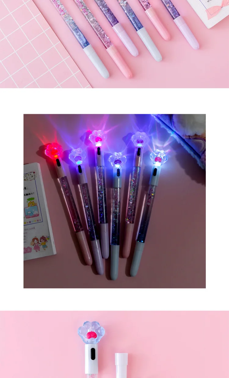 Promotional New Design Lovely Stationery Cat Paw Pens With Led Light ...