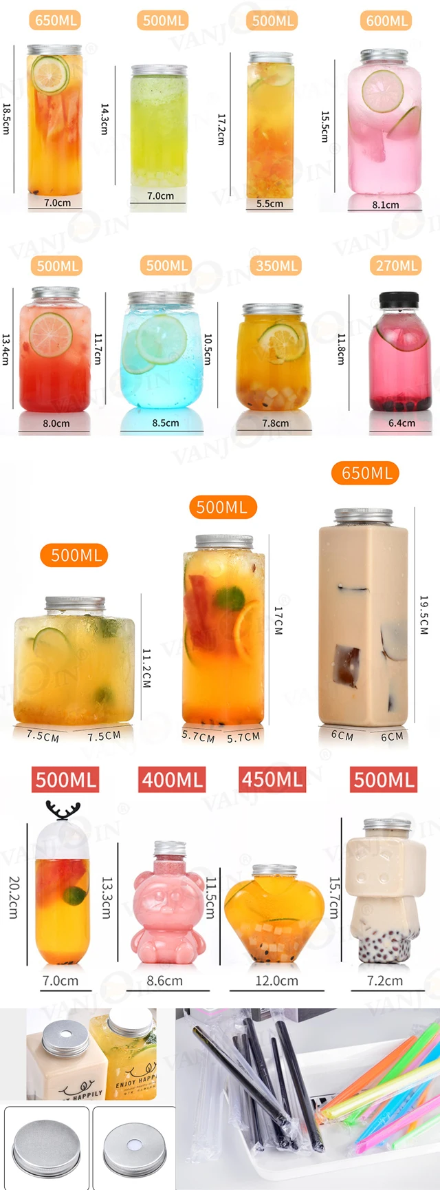Mini PET Plastic Juice Drink Bottles - Customizable Sizes