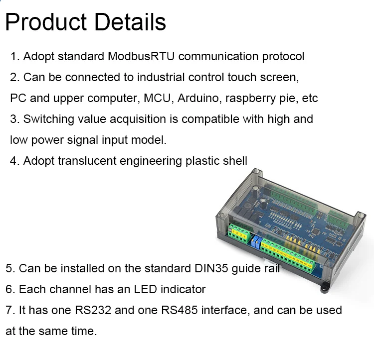 Rs232485 Modbus Rj45 Io Module Tcpipp Rtu 8 Analog Input 4 Digital Input 4 Relay Output Module