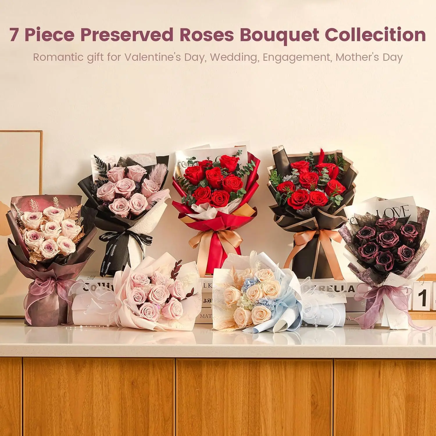 Red Preserved Roses and Baby Breath Preserved Rose Flower Bouquet ...