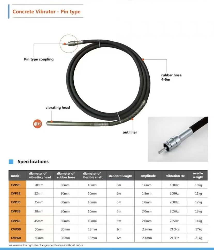 Japanese Pin Type Concrete Vibrator Hose Poker Vibrator Needle