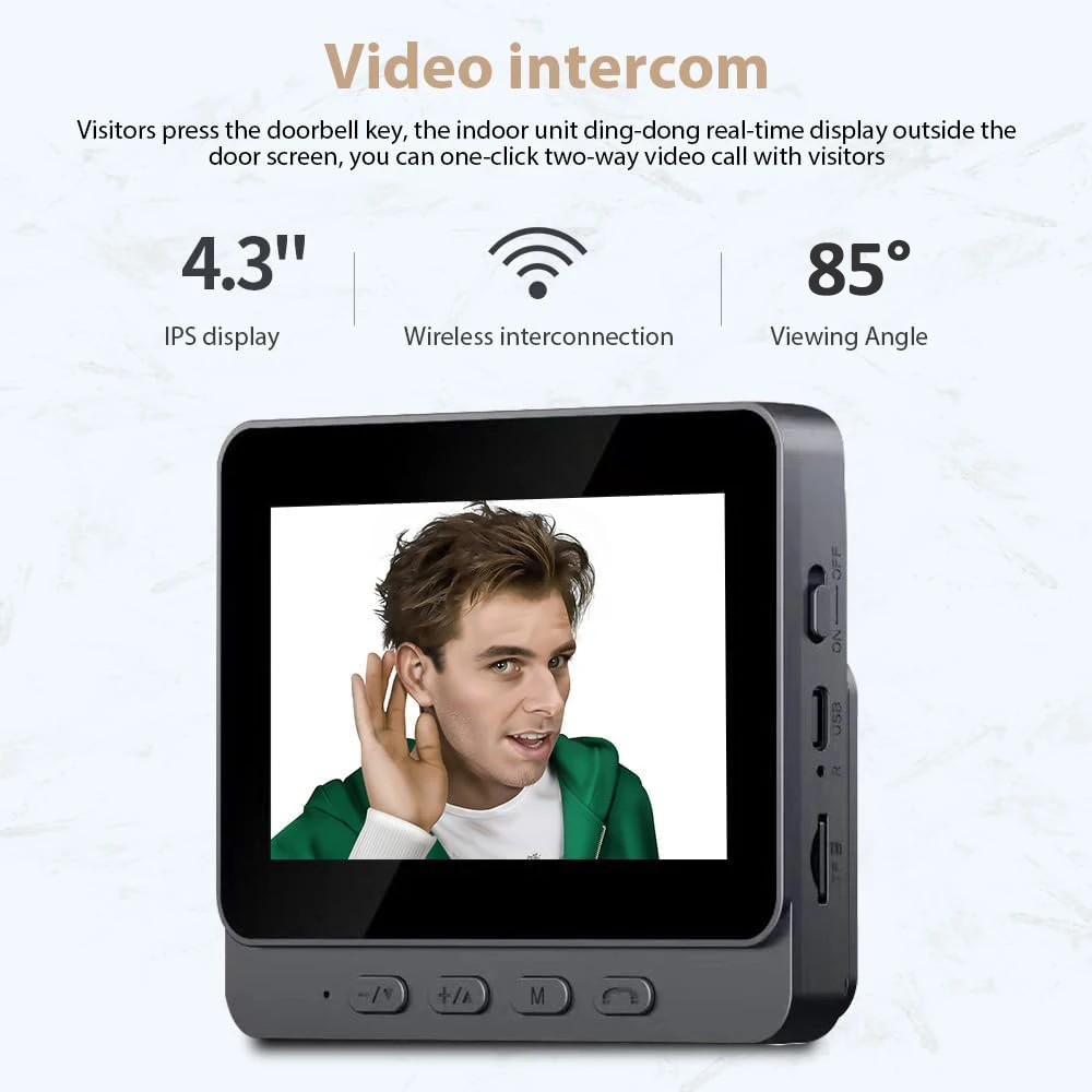 Desktop Wall Video Doorbell Intercom Door Wireless Camera With 4.3in ...