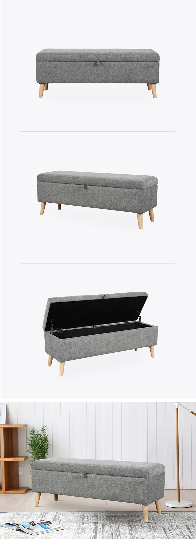 Custom Bench in Grey Upholstered for Living Room Furniture Fabric ...