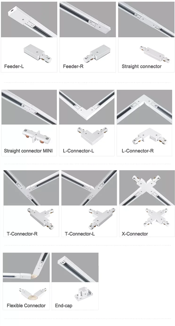 1m 2m 3m White And Black Track Lighting System 1 Phase 2 Wires Led ...