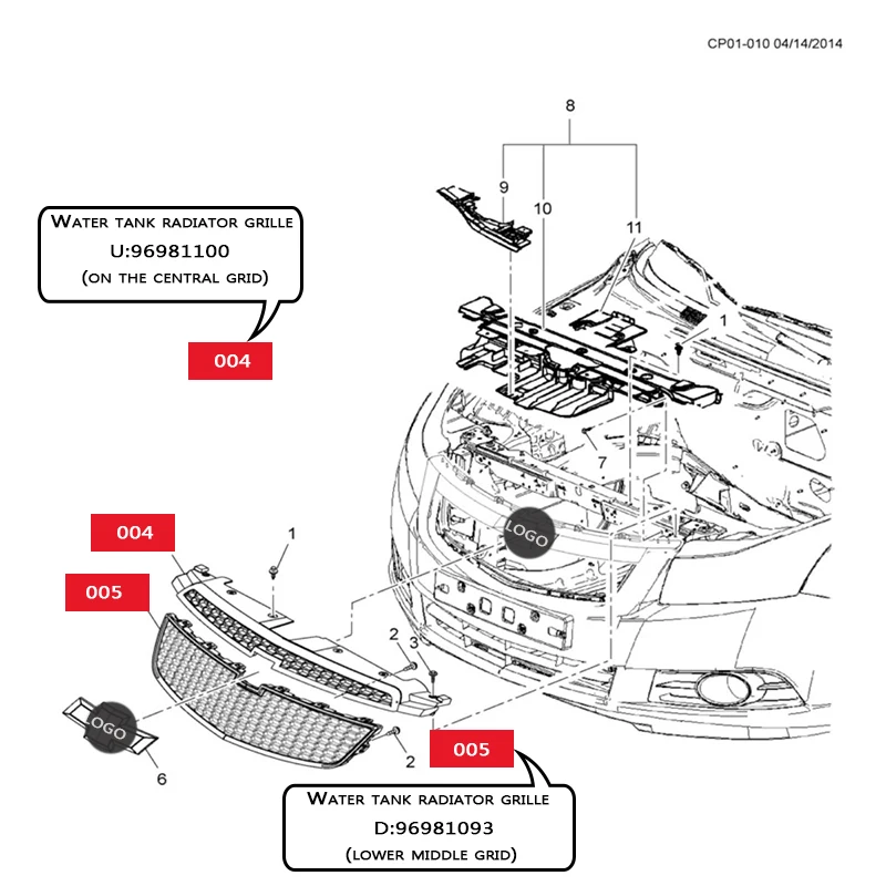 Car Accessories Auto Body Parts Oem 96981100 Front Grille Bumper Upper ...