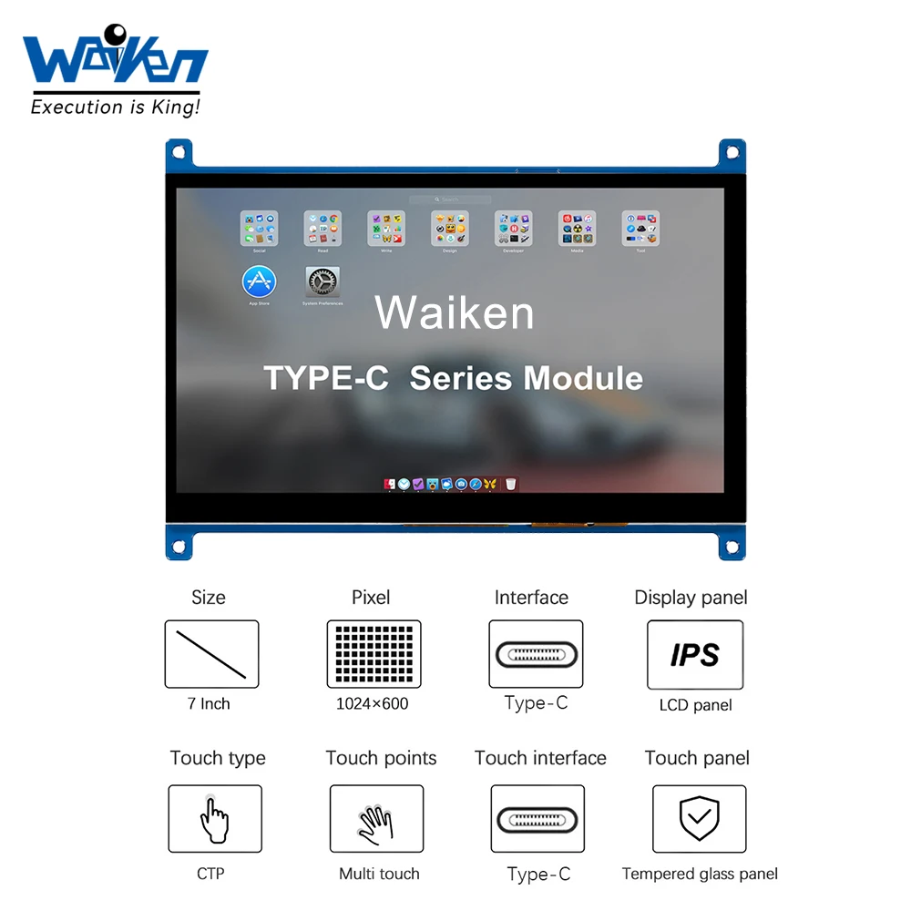 Industrial 7 Inch IPS Type-C Interface 1024x600 Resolution LED ...