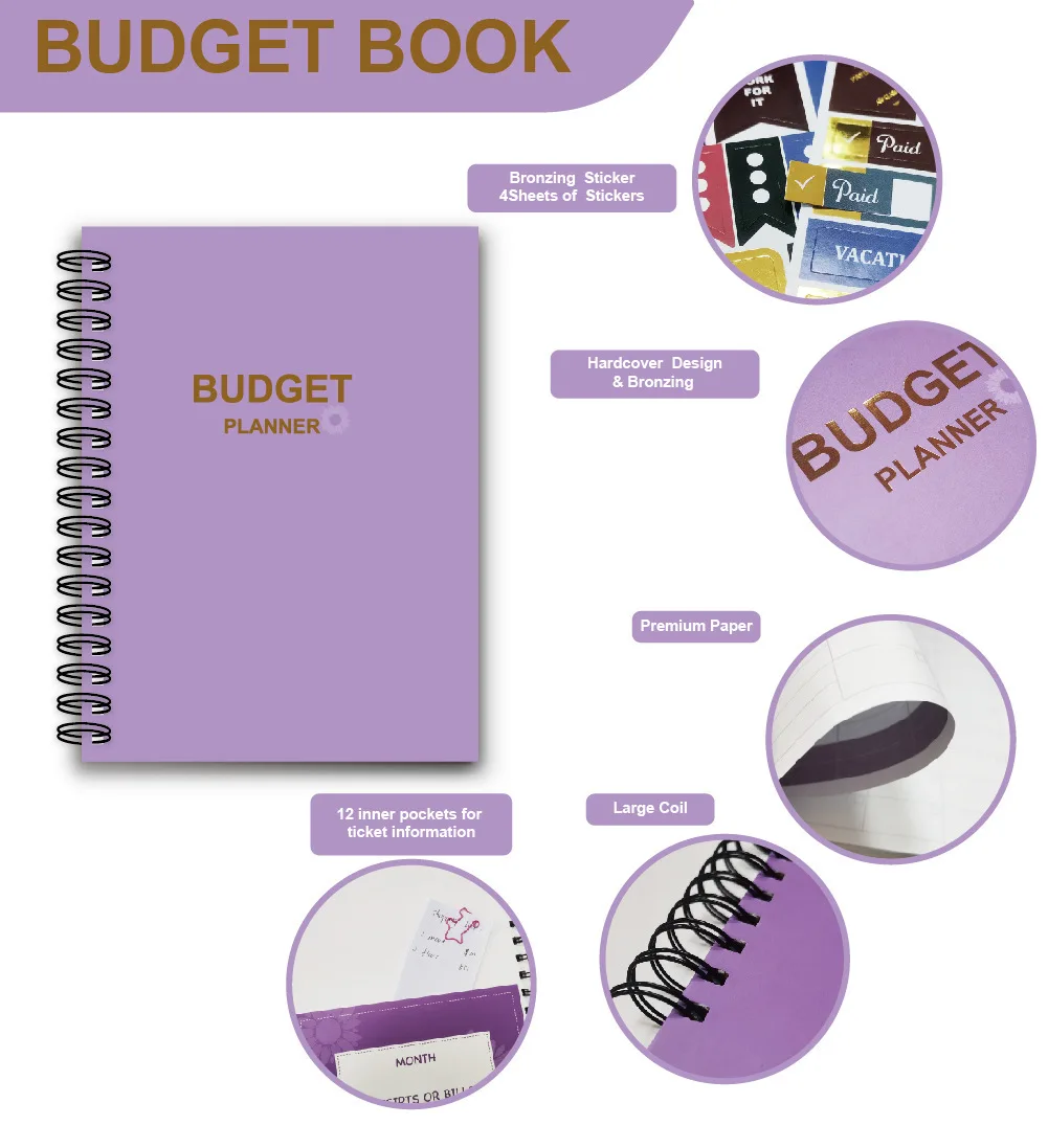 2024 Monthly Spiral Calendar Purple Budget Journal Plain Diary Planner ...