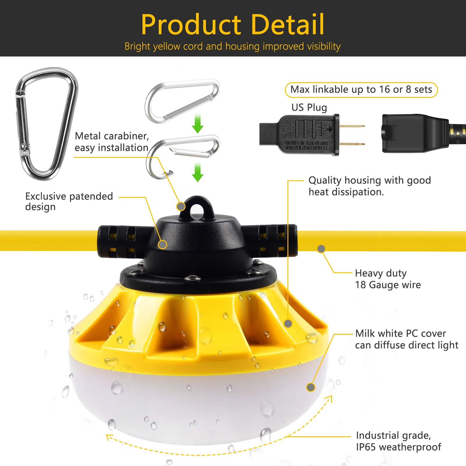200ft 200w Temporary Lighting,Ip65 Weatherproof Super Bright Industrial ...
