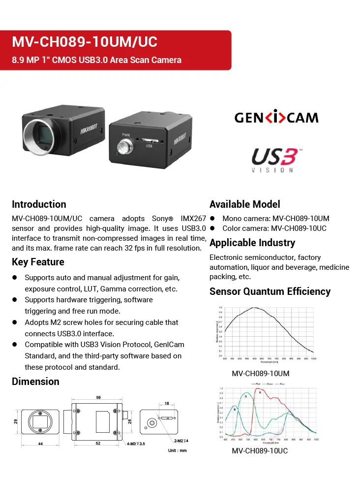 Hikrobot Cmos Mv-ch089-10um/uc Machine Vision Global Shutter Industrial Camera Usb 3.0 - Buy ...