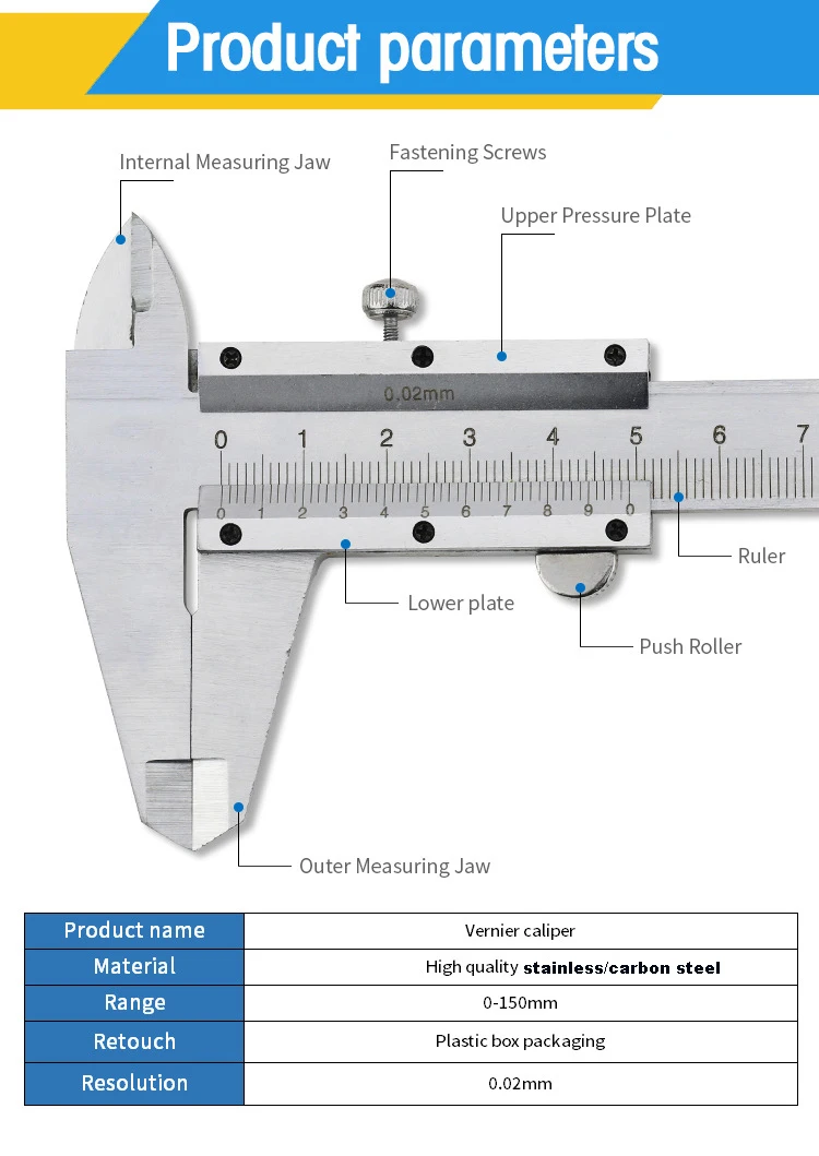 6" Stainless Steel Non Digital Caliper 0-6inch 0.02mm Durable Slide ...