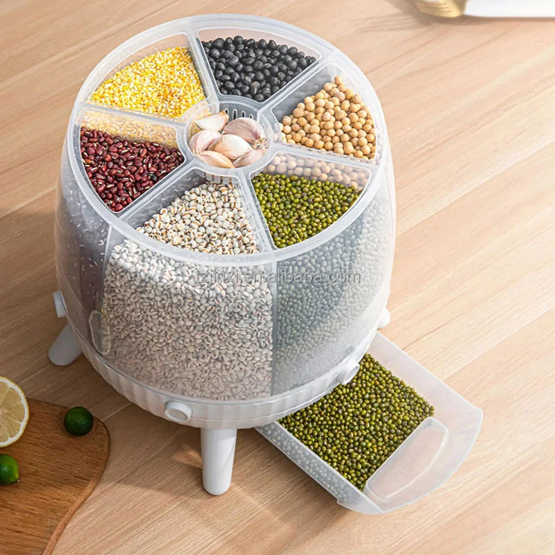 360 Rotating Rice Dispenser Food Dispenser 6 In 1 6-grid Rotatable ...