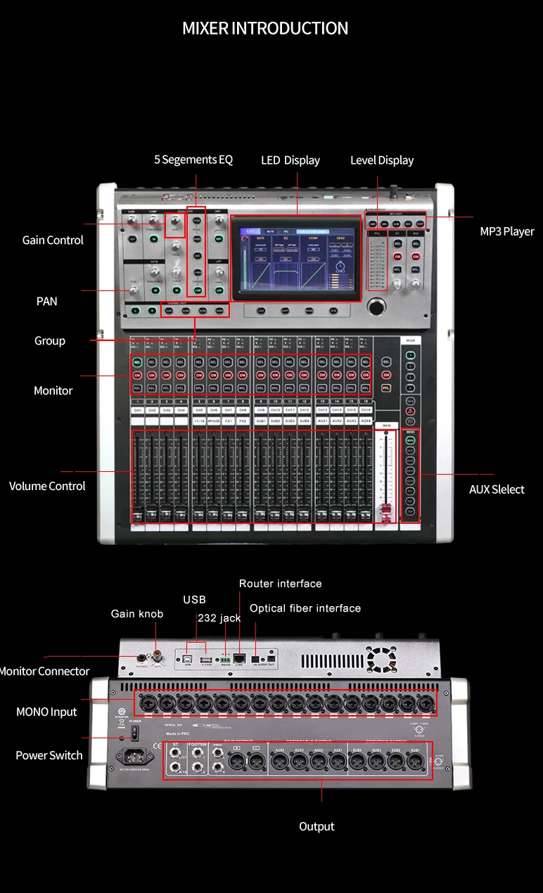 T-12 Professional Rackmount Digital Audio Music Mixer Sound Mixing ...