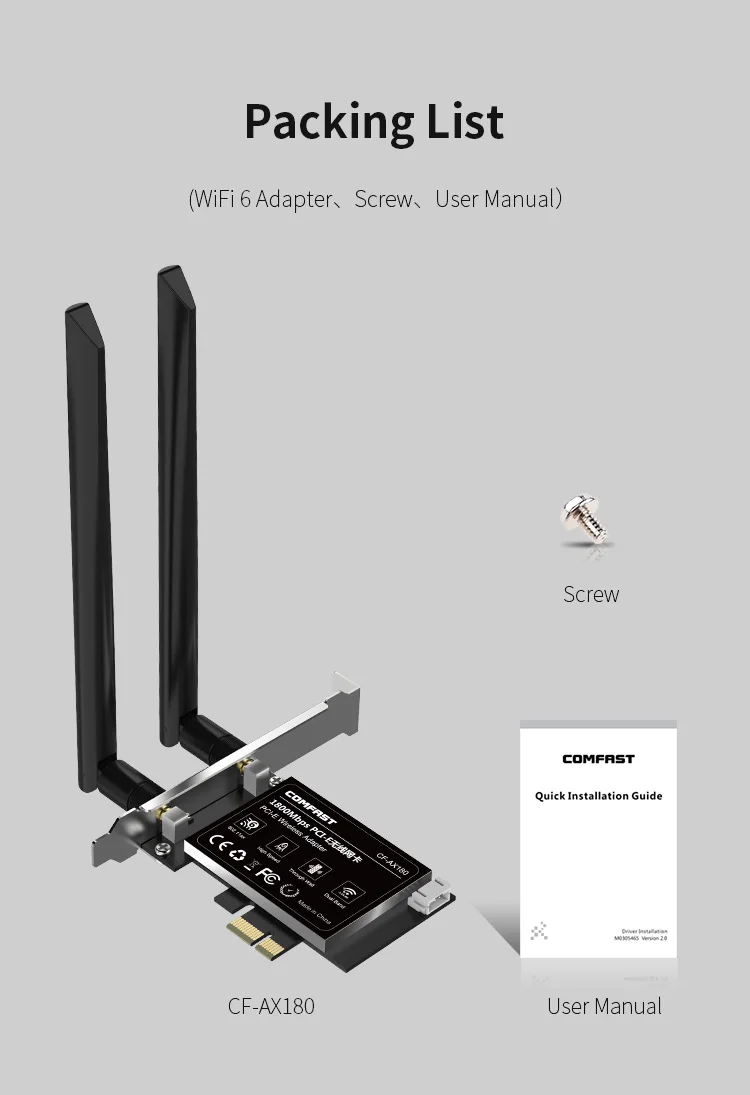 802.11ax Pcie Wireless Adapter Wifi Lan Card 1800mbps Mt7921 Comfast ...