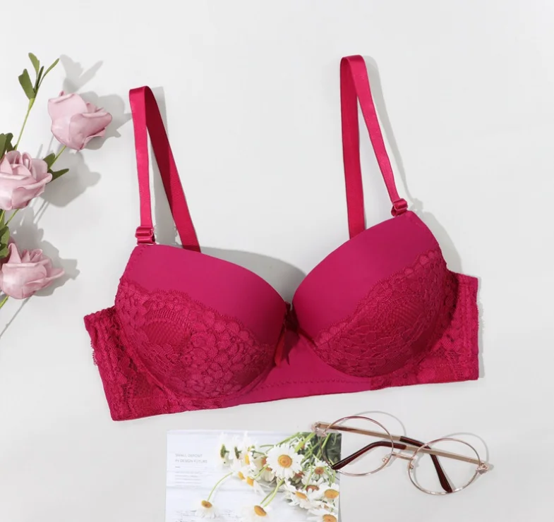 Women Push Up Lace Bra Comfort Padded Underwire Bra Lift Up Add One Cup ...