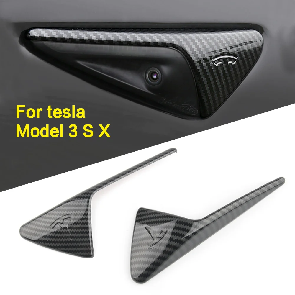 2Pcs/Set Car Model 3 Side Camera Carbon Fiber ABS Protection Cover for ...