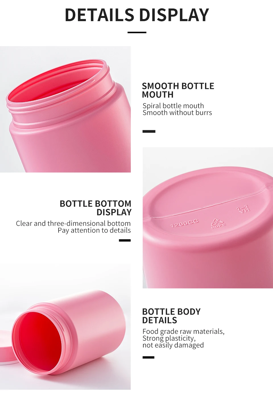 HDPE Pink Container 1200ml - Ideal for Protein Powder
