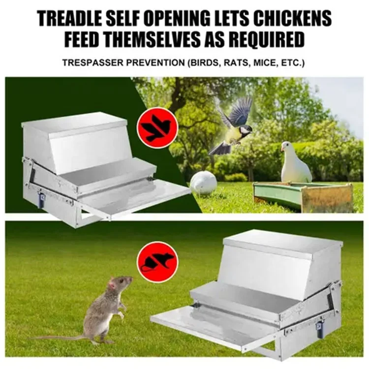 Automatic Poultry Chook Food Feeding Treadle Spillproof Galvanized ...