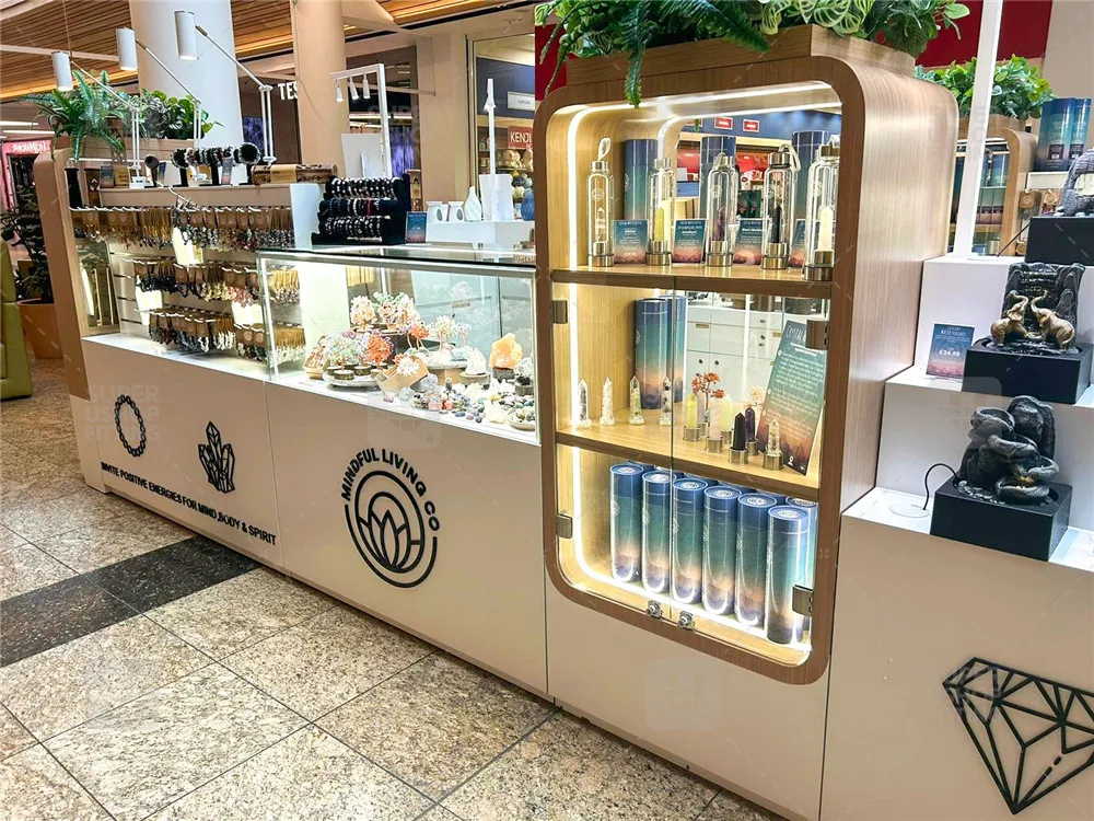 Customized Wooden Mineral Store Showcase Kiosk Design 3D Crystal Mall ...