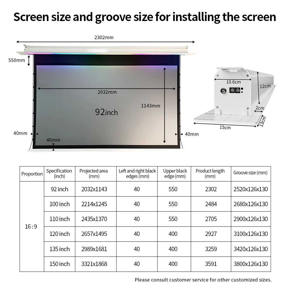 120 Inch Electric Ceiling Recessed Projector Screen