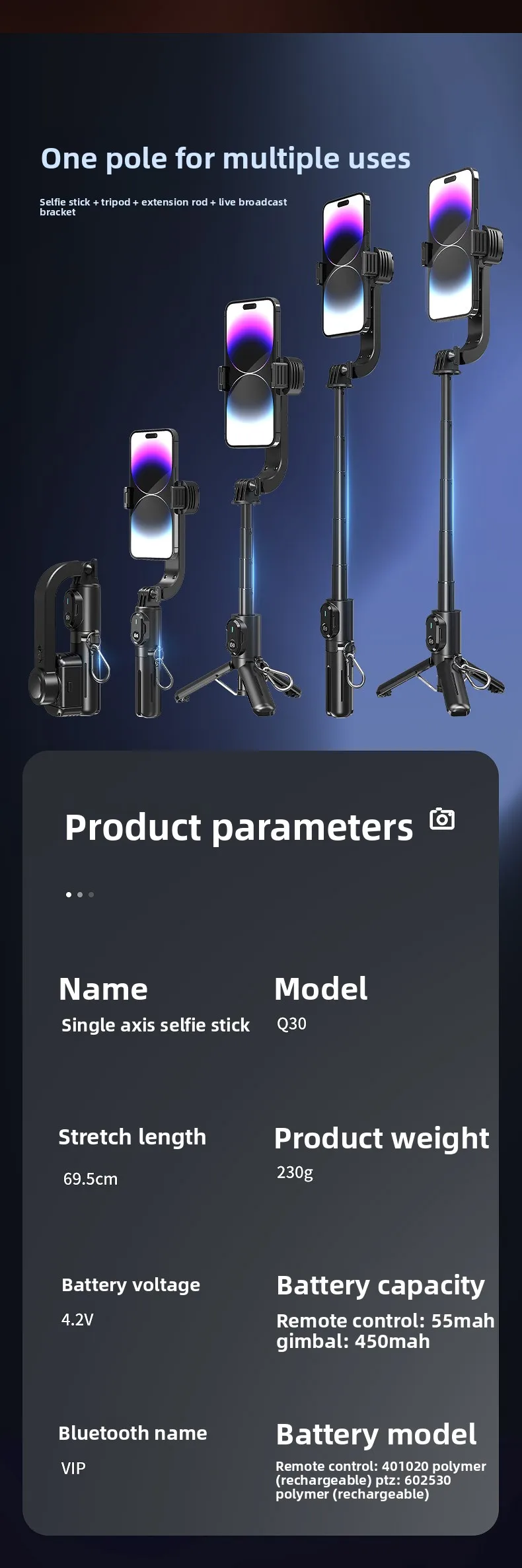 2025 HOT Q30 Handheld Gimbal Stabilizer - Foldable Selfie Stick