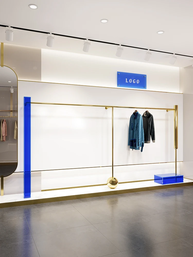 Customize Garment Clothes Display Racks Golden Acrylic Clothing Shelf ...