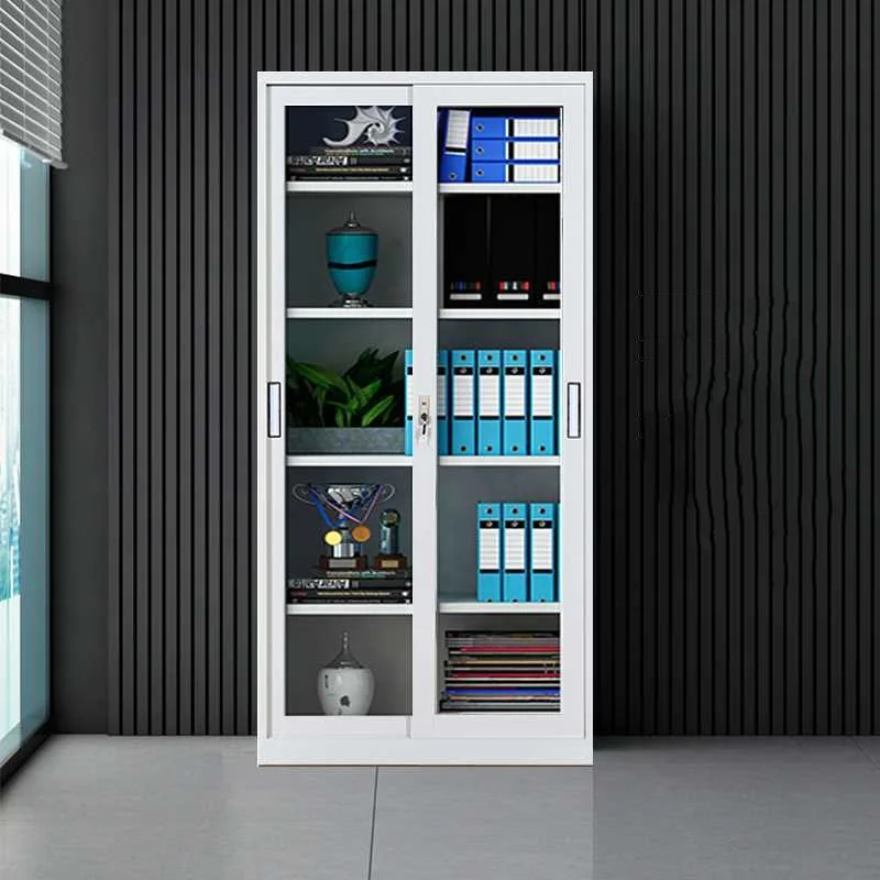 Modern Adjustable Full-Body Glass Sliding Cabinet 2 Doors Metal Office ...