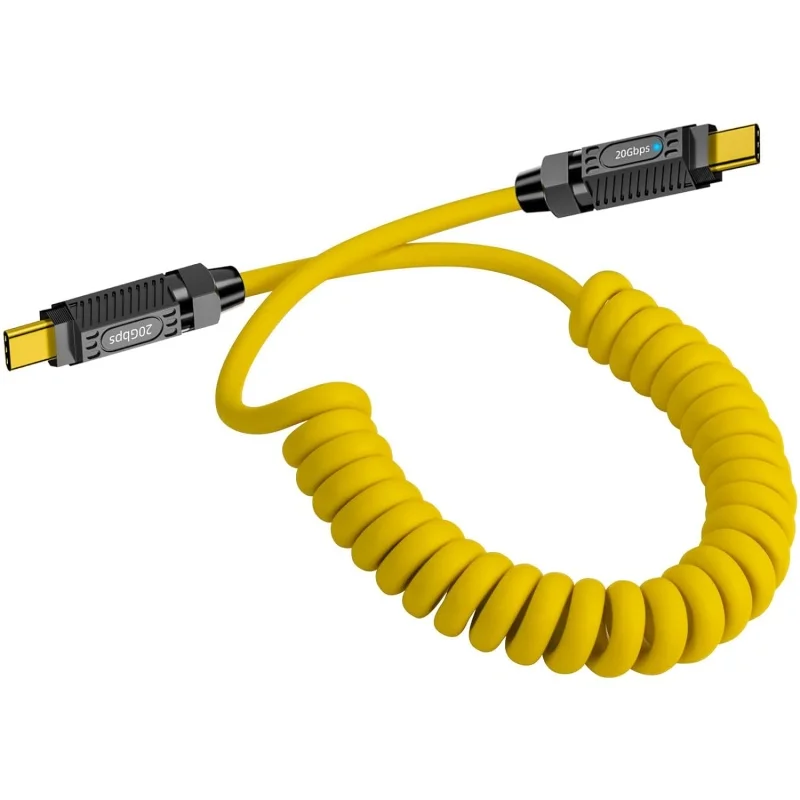 1.8m Coiled Usb C To C Spring Cable 140w 20gbps Coiled Stretched Type C ...