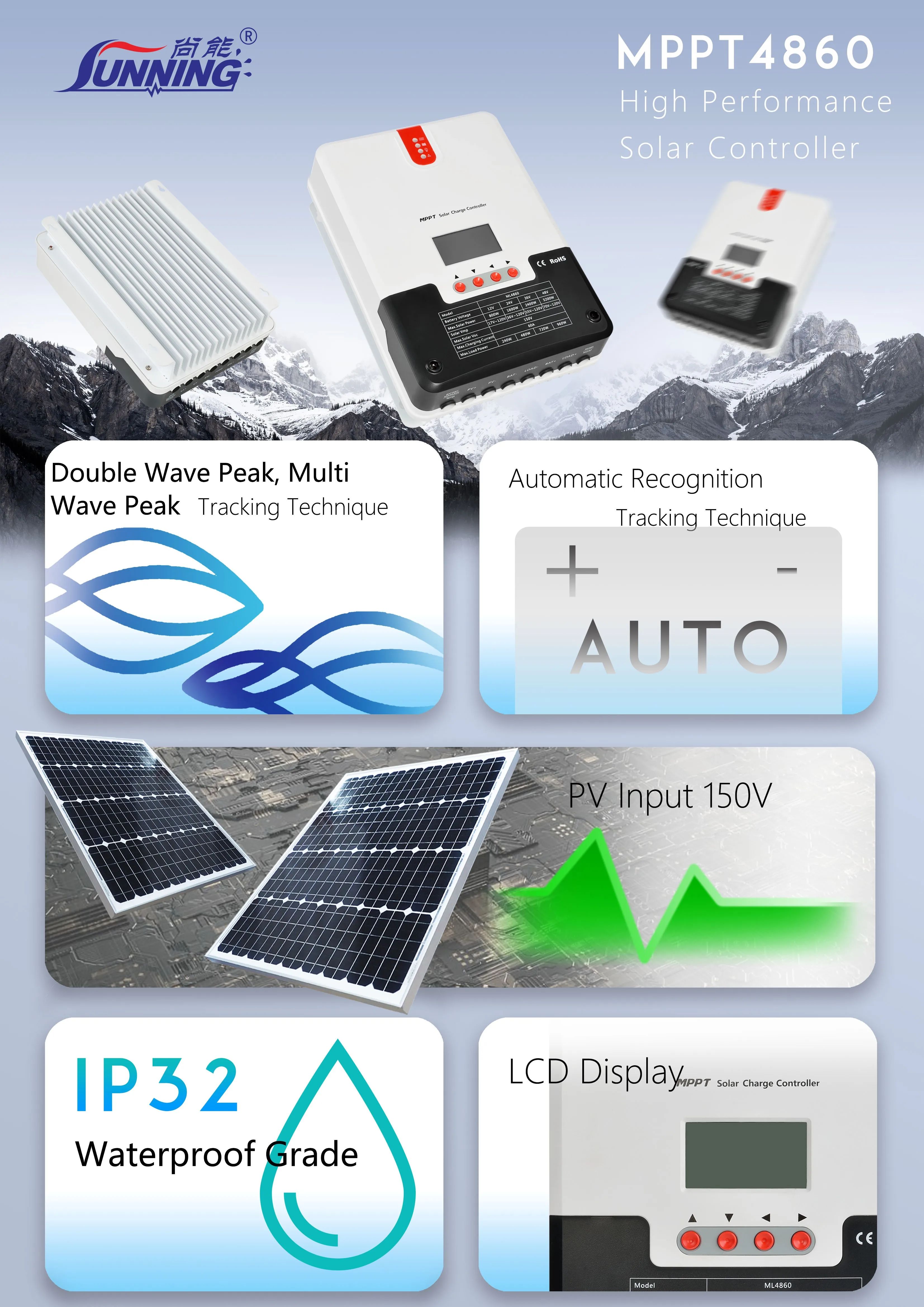 110v 60a 80a 100a Mppt 12v 24v 36v 48v Auto Detection Fan Cooling Mppt ...