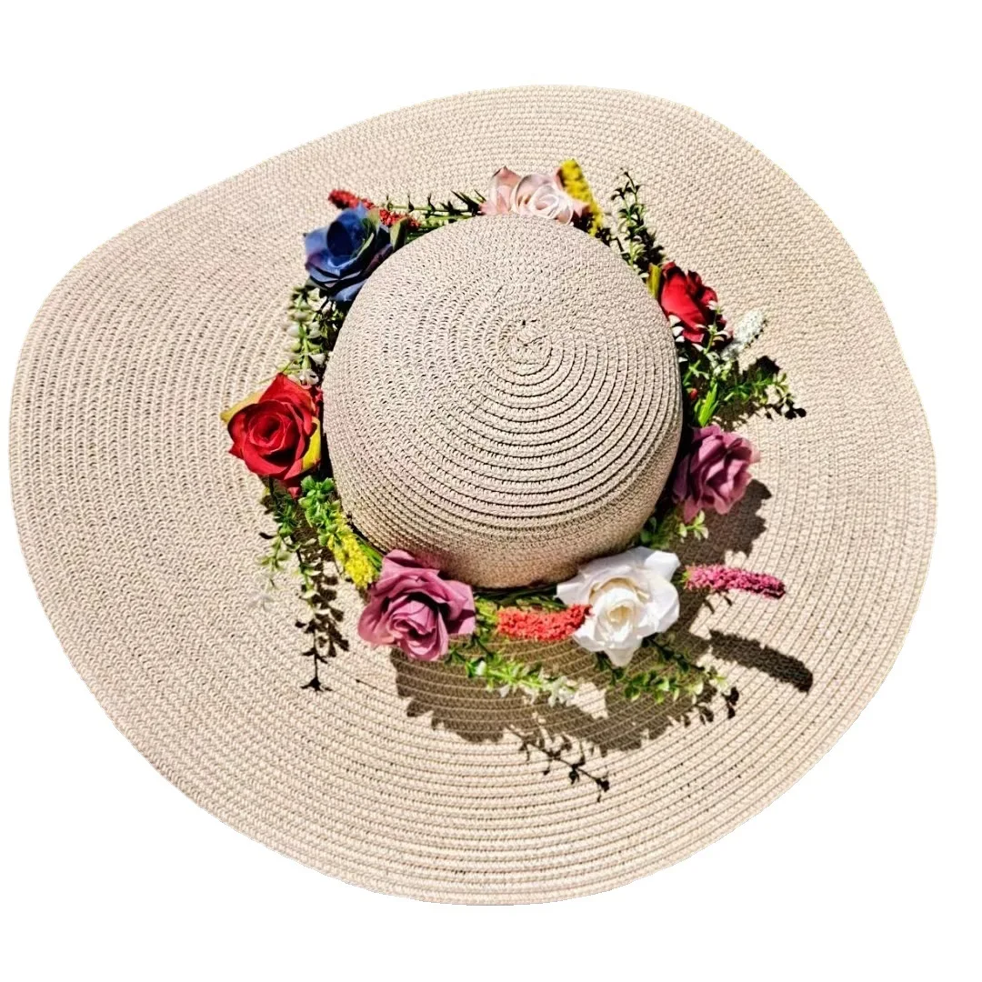 New Design 45cm Wide Brim Hat Women Straw Summer Natural Style Beach ...