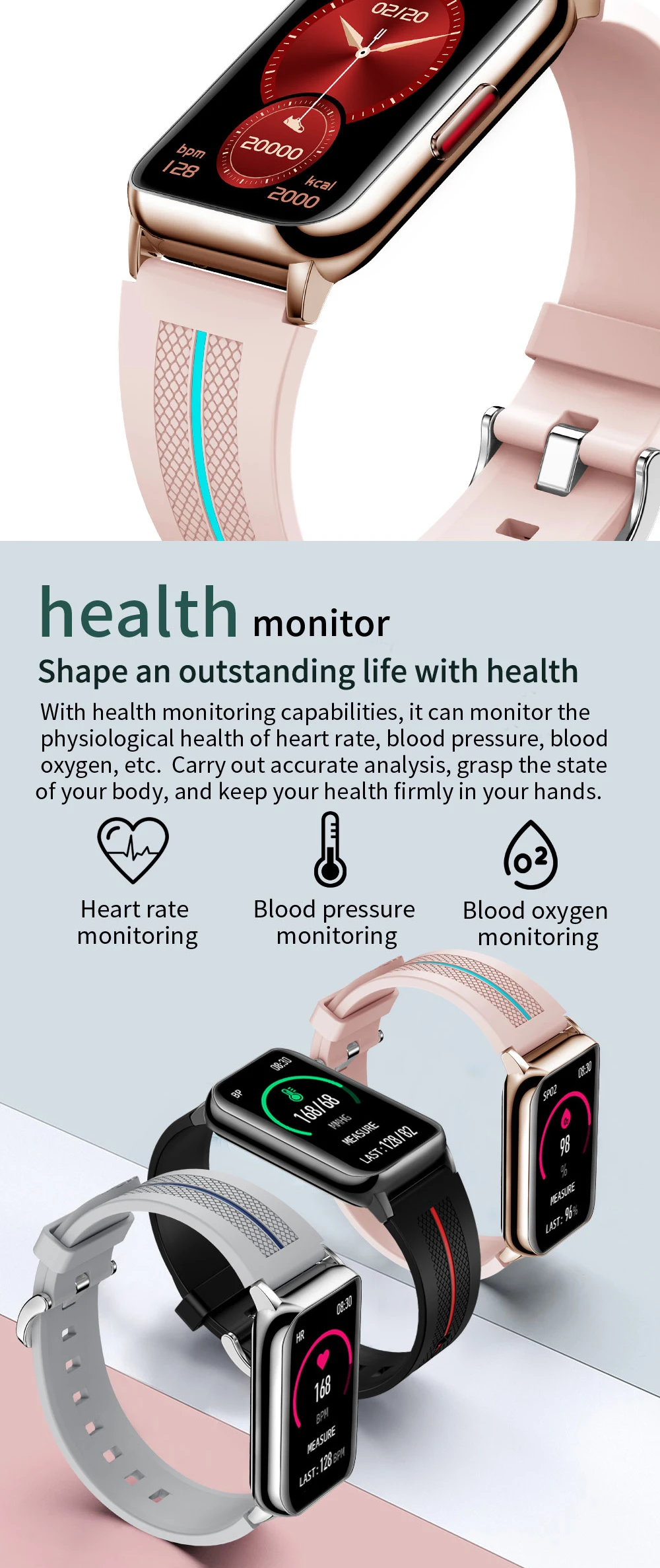 H76 Smartwatch Ip68 Hyperboloid Glass Screen Low Power Heart Rate Bp ...