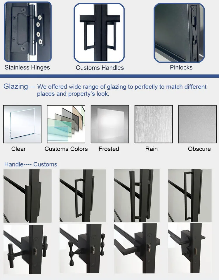 Modern Internal Exterior Swing Wrought Iron Frame Glass Design French ...