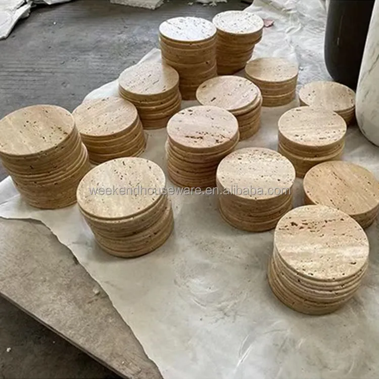 Hot Sale 4 Inch Round Drink Coaster - Cream Travertine