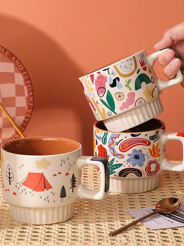 Ins Stackable Ceramic Coffee Drip Latte Mug Colored Breakfast Juice ...