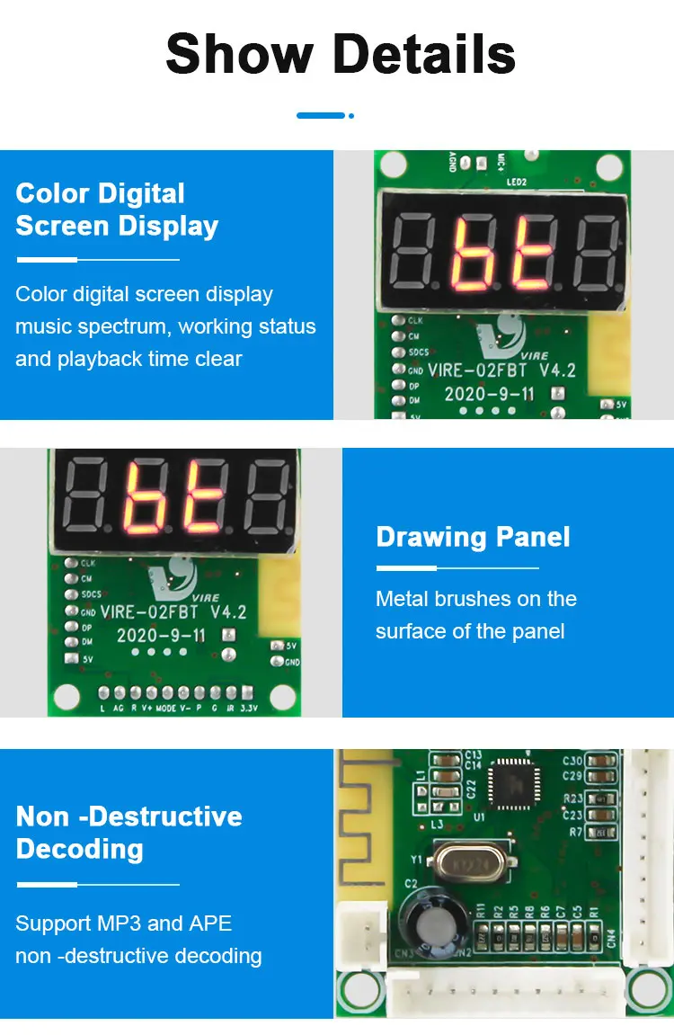 VIRE Mini Mp3 Player Bluetooth Audio Fm Kit Usb Mp3 Player Decoder Module