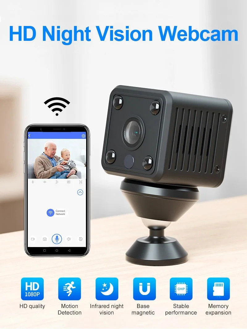 Wireless WiFi Mini Camera 720P HD Night Vision App Remote CCTV Home ...