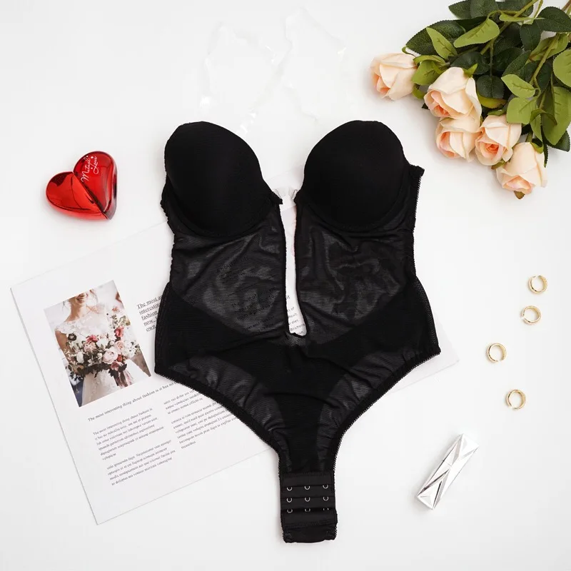 Lace One Piece Underwire Bra Sexy U Plunge Bodysuit For Women Bridal ...