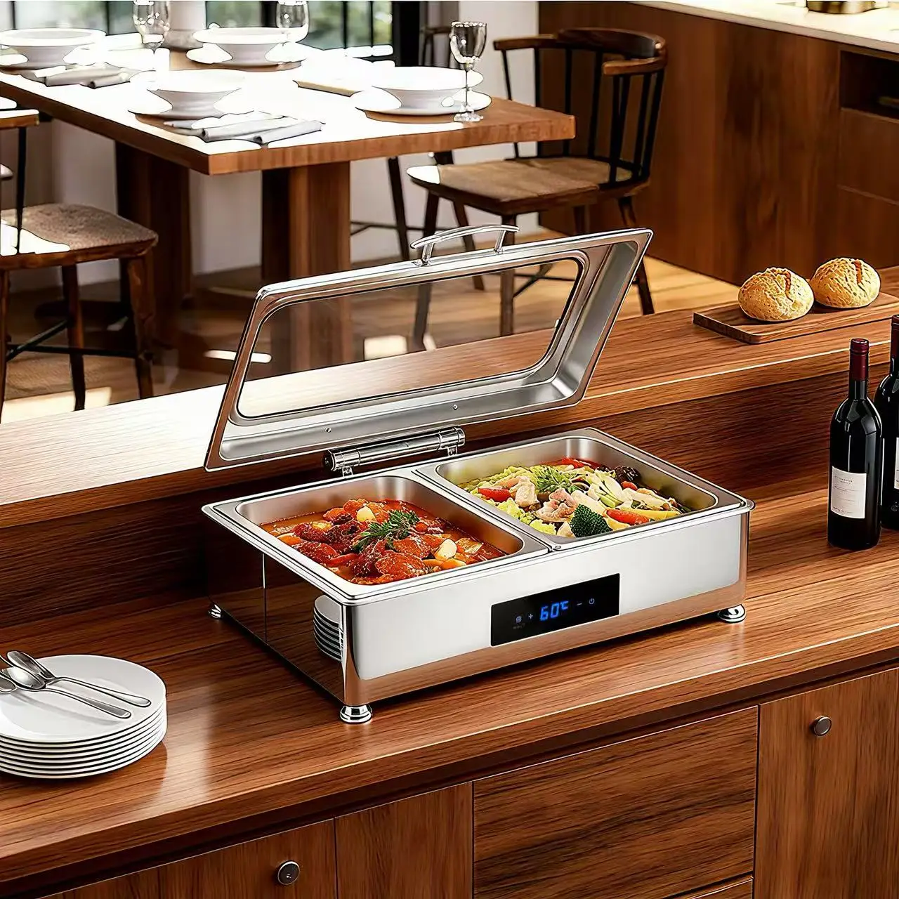 9L Electric Chafing Dish Food Warmer Display with 304 Stainless Steel ...