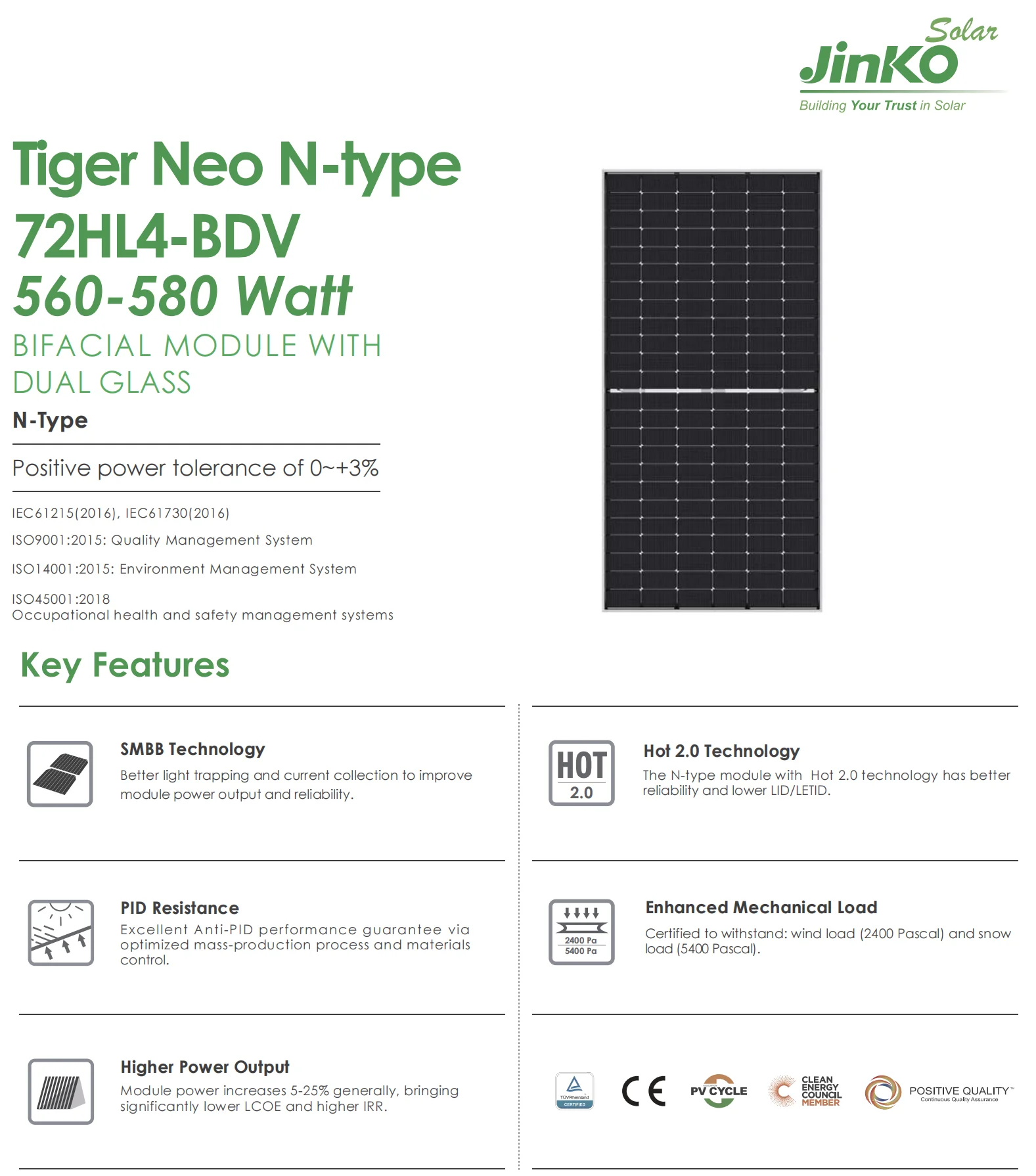 Jinko Tiger Neo N-type 72hl4-bdv 550w 560w 565w 570w 575w 580w 580 Watt Pv Solar Panel Bifacial ...