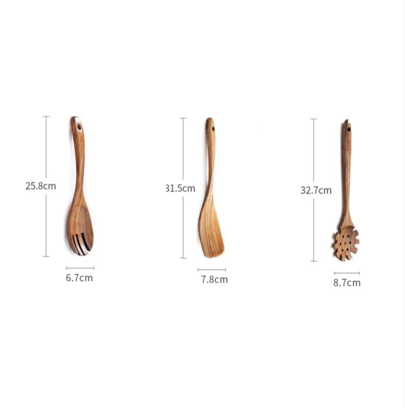 Wholesale Custom Wooden Kitchen Utensils Accessories 9pc Teak Cooking ...