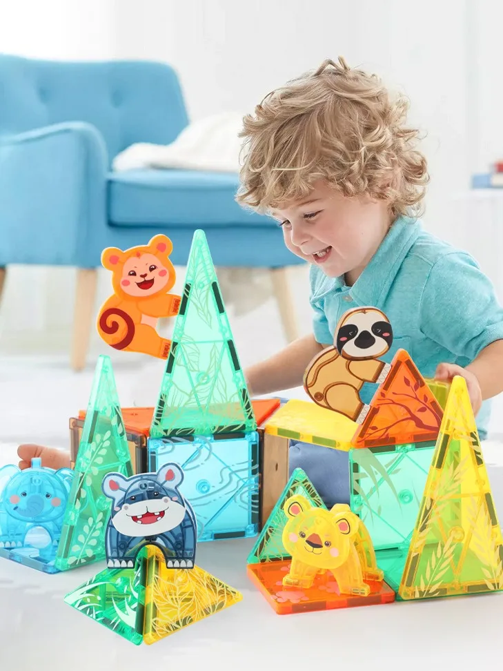 Educational Abs Plastic Cute Animals Zoo Magnetic Tiles 56 Pcs Magnet ...
