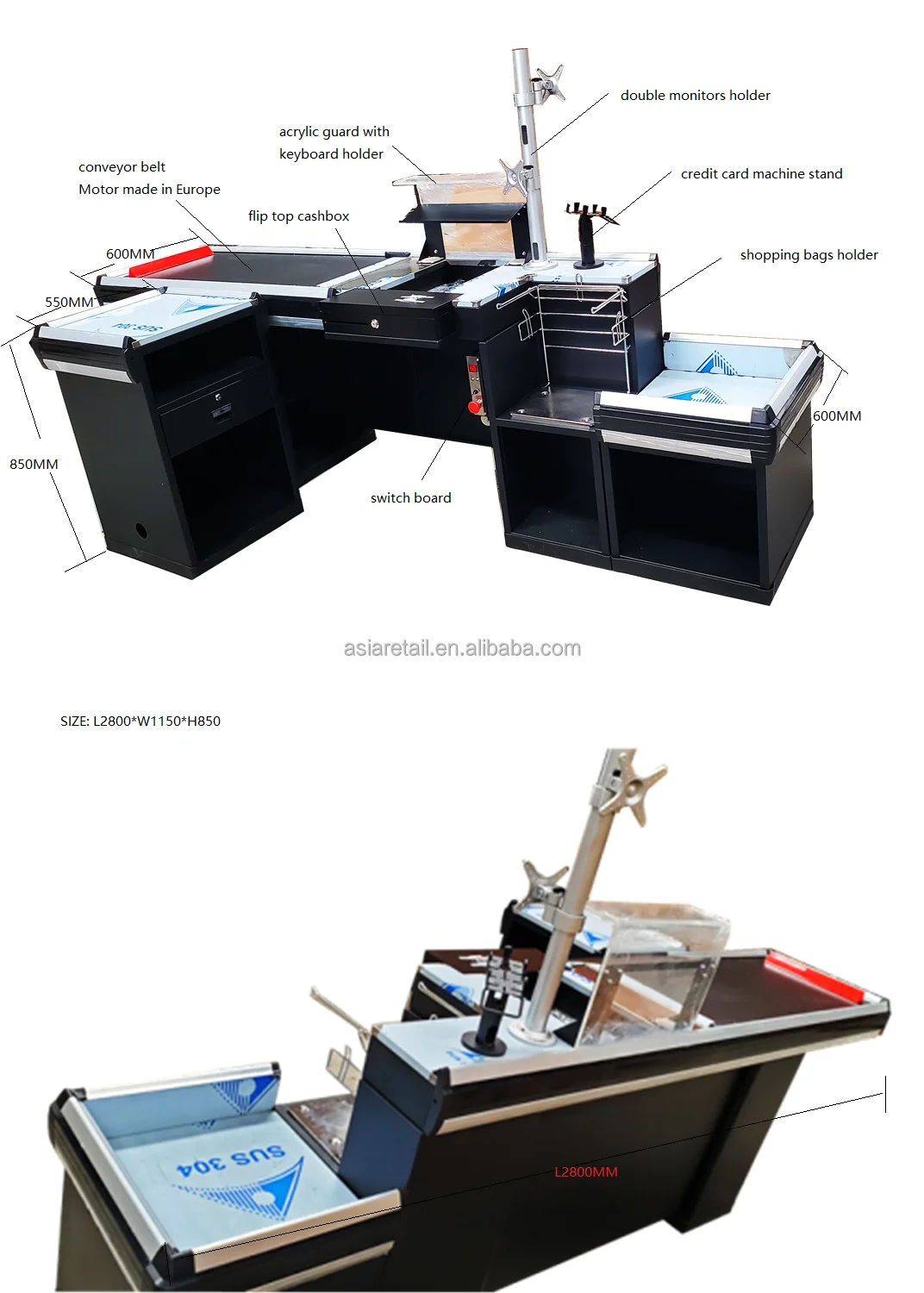 Supermarket Cash Register Stand with Conveyor Belt