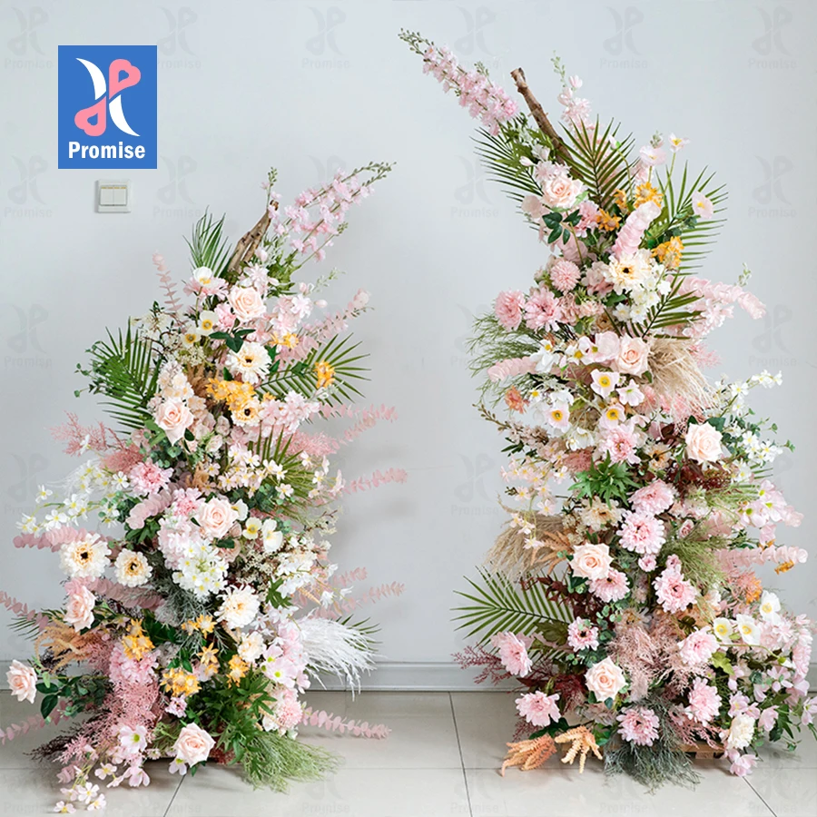 Wooden ox horn Arch Flowers Row Set Wedding Arch Stand Backdrop ...