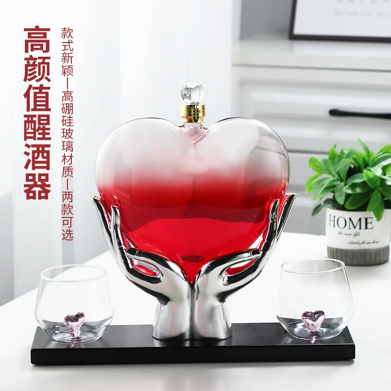 High Borosilicate Blown Whiskey Decanter Heart-shaped Red Wine Decanter ...