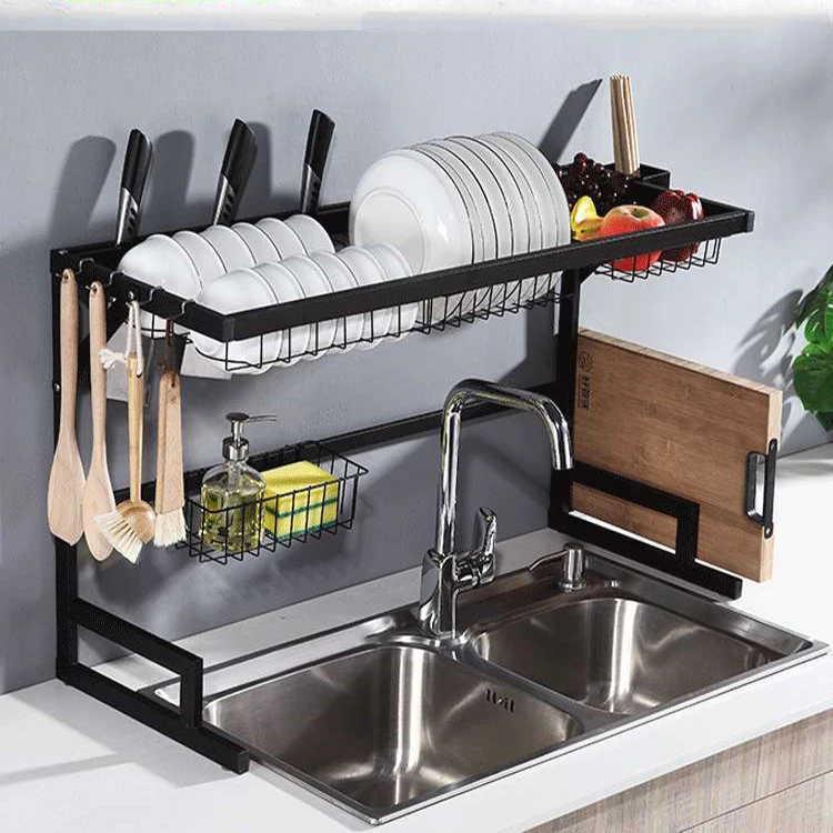 Supply Multifunctional 85CM Over Sink Dish Drying Rack Stainless Double ...