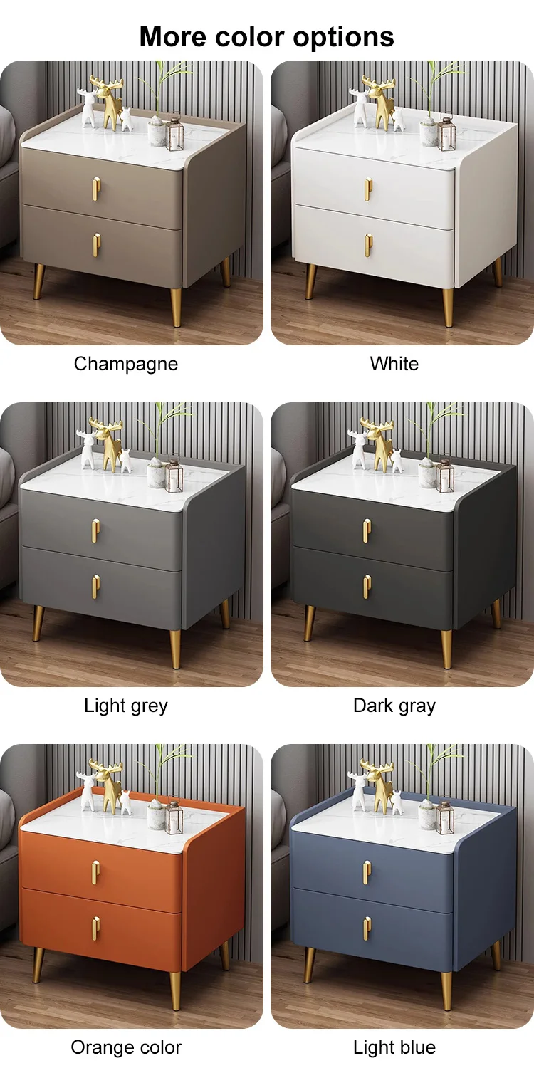 Modern Luxury Storage Bedside Table Two Drawer Slate Bedside Table With ...