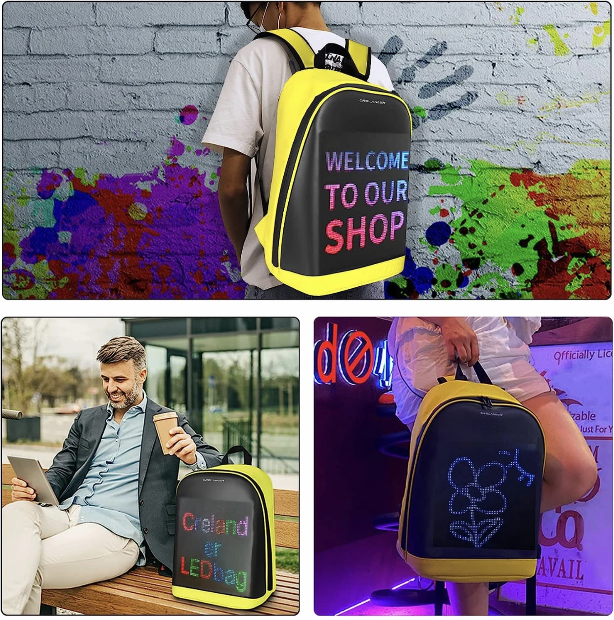 LED Eye Display Screen Night Knight Motorcycle Advertising Backpack