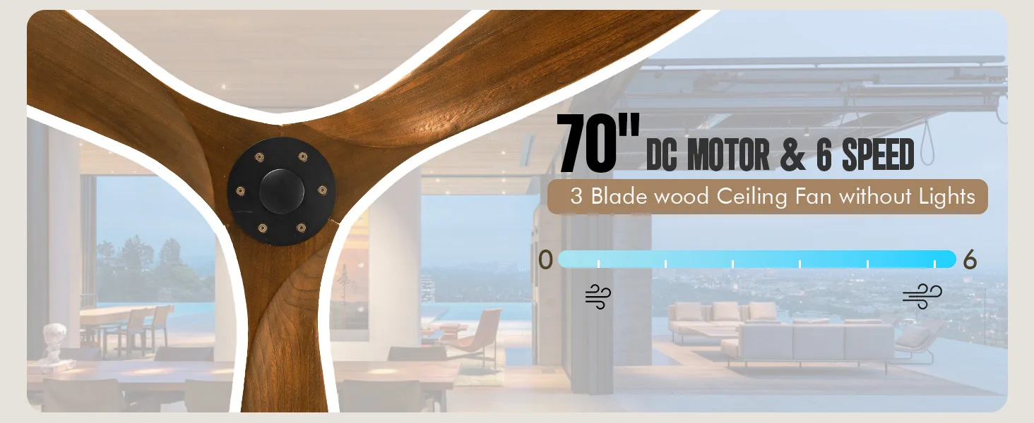 Modern Large Solid Wood 70 Inch Log Retro Noiseless OEM/ODM Ceiling Fan ...