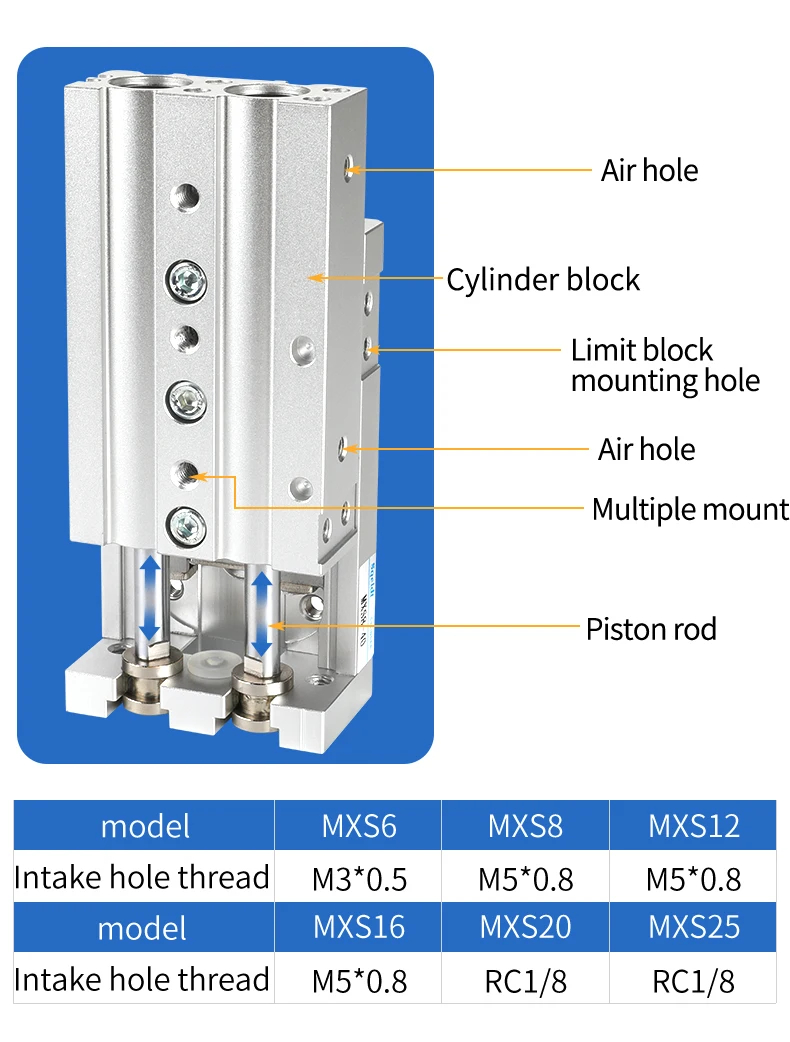 Precision Pneumatic Linear Guide Sliding Table Cylinder Hls/mxs12-10/20 ...