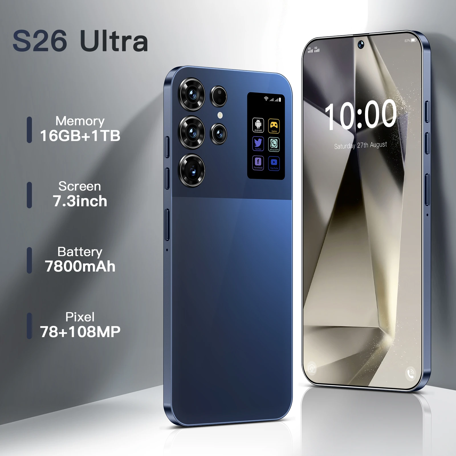 Original S26 Ultra 7.3 Inch 16gb+1tb 5g Smartphone 72+108mp Hd Camera Dual Card 5g Android 14.0 ...