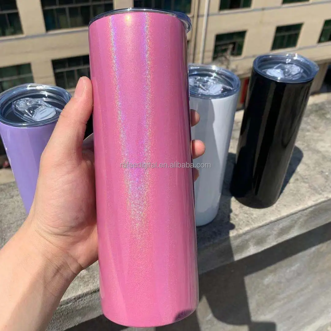 20 oz Cheap MOQ 50 Pink 304 Stainless Steel Black Sublimation Glitter ...